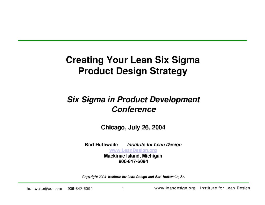 Presentation: Creating Your Lean Six Sigma Product Design Strategy