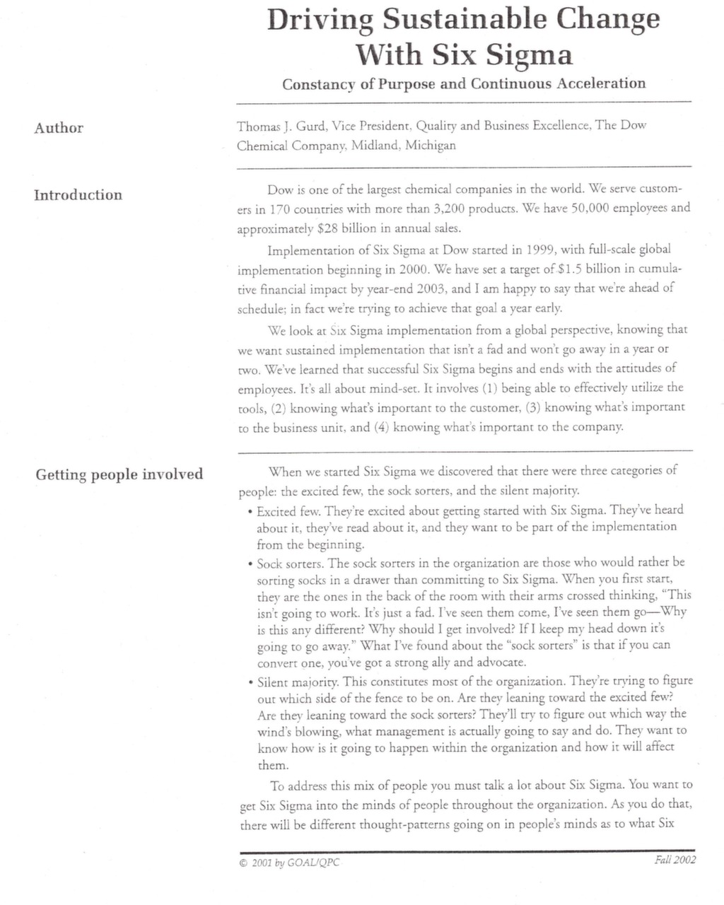 White Paper: Driving Sustainable Change with Six Sigma