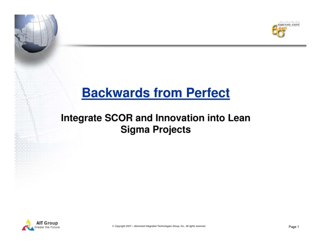 Integrating SCOR and Innovation into Lean Six Sigma Projects