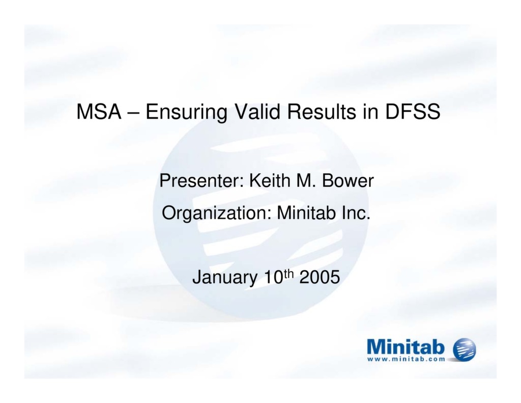 MSA - Ensuring Valid Results in DFSS — ISSSP for Lean Six Sigma