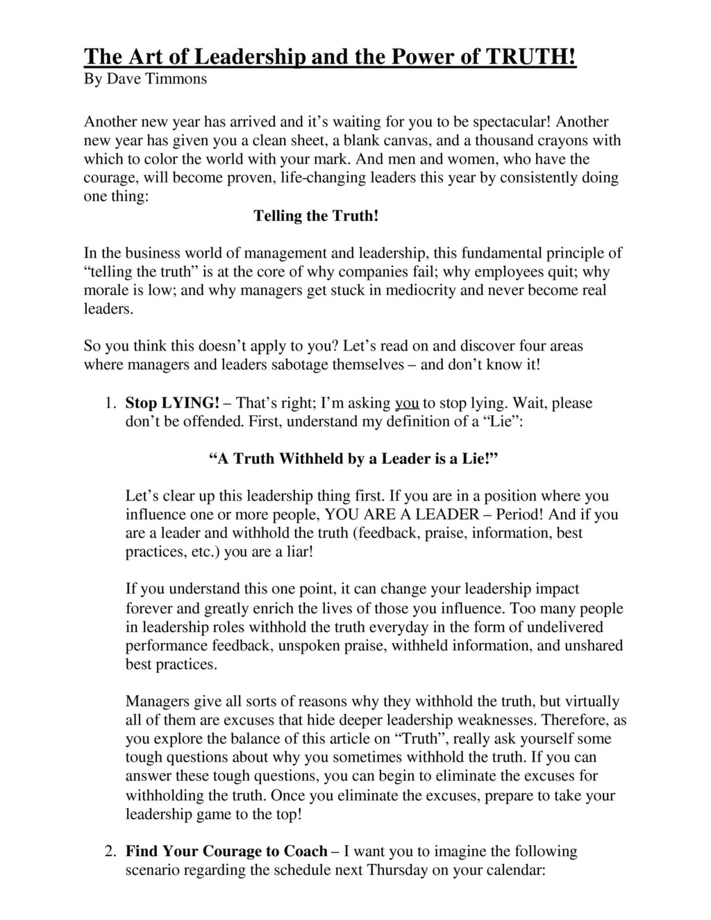 The Art of Leadership and the Power of Truth! — ISSSP for Lean Six Sigma