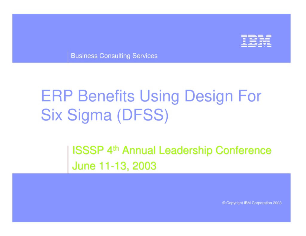 ERP Benefits Using Design for Six Sigma (DFSS) — ISSSP for Lean Six Sigma