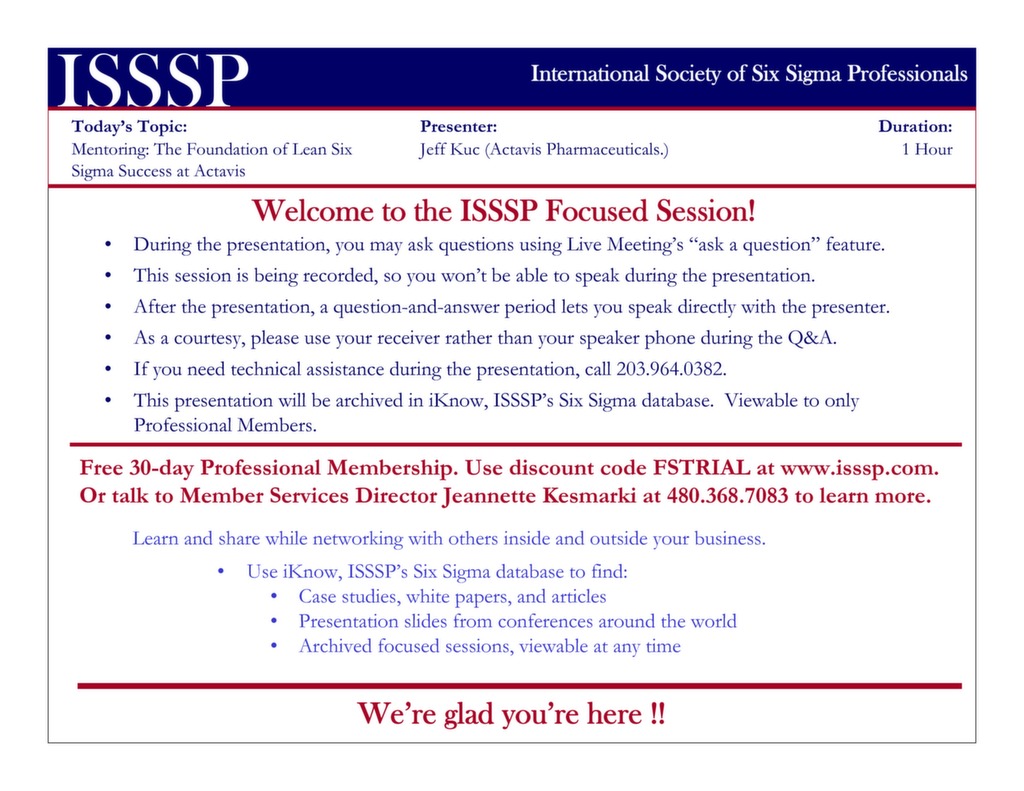 Lean Six Sigma and Mentoring — ISSSP for Lean Six Sigma