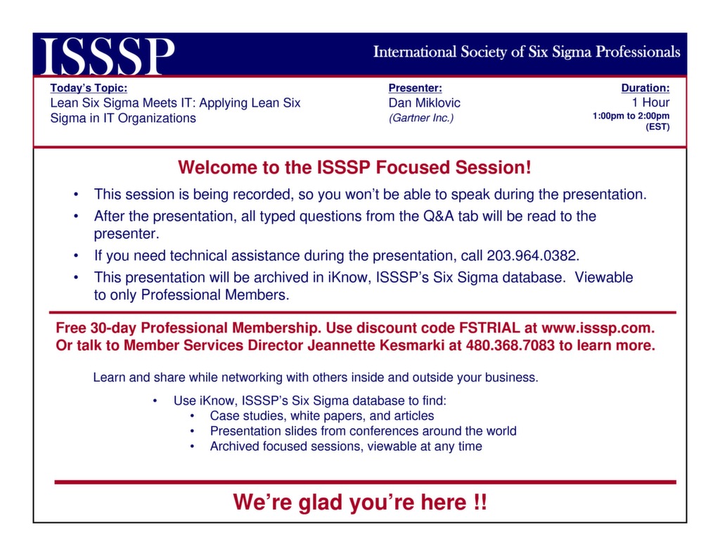 Applying Lean to IT — ISSSP for Lean Six Sigma