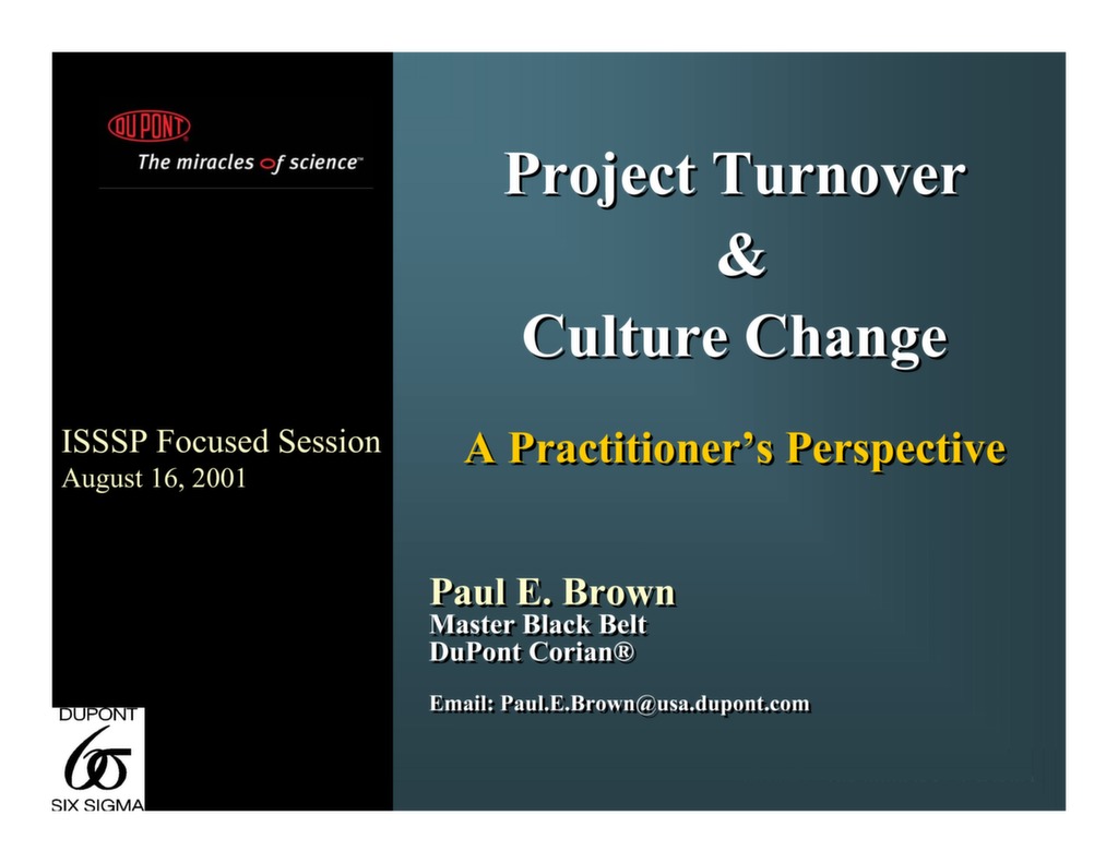Project Turnover & Culture Change: A Practitioner's Perspective — ISSSP ...