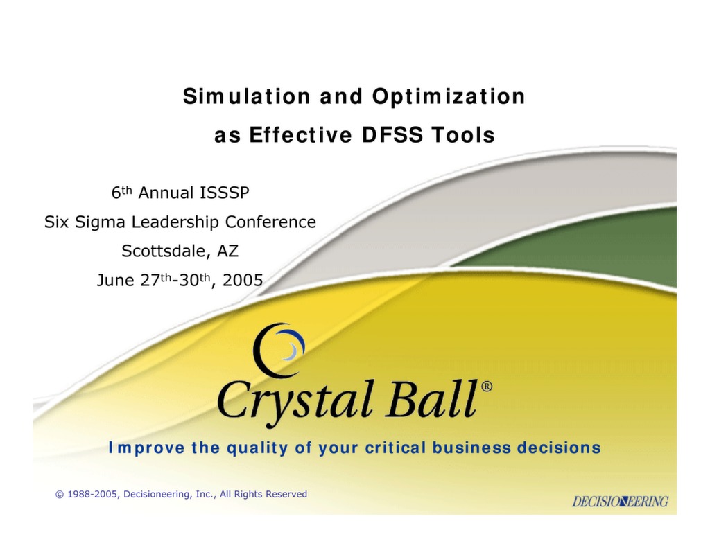 Simulation and Optimization as Effective DFSS Tools — ISSSP for Lean ...