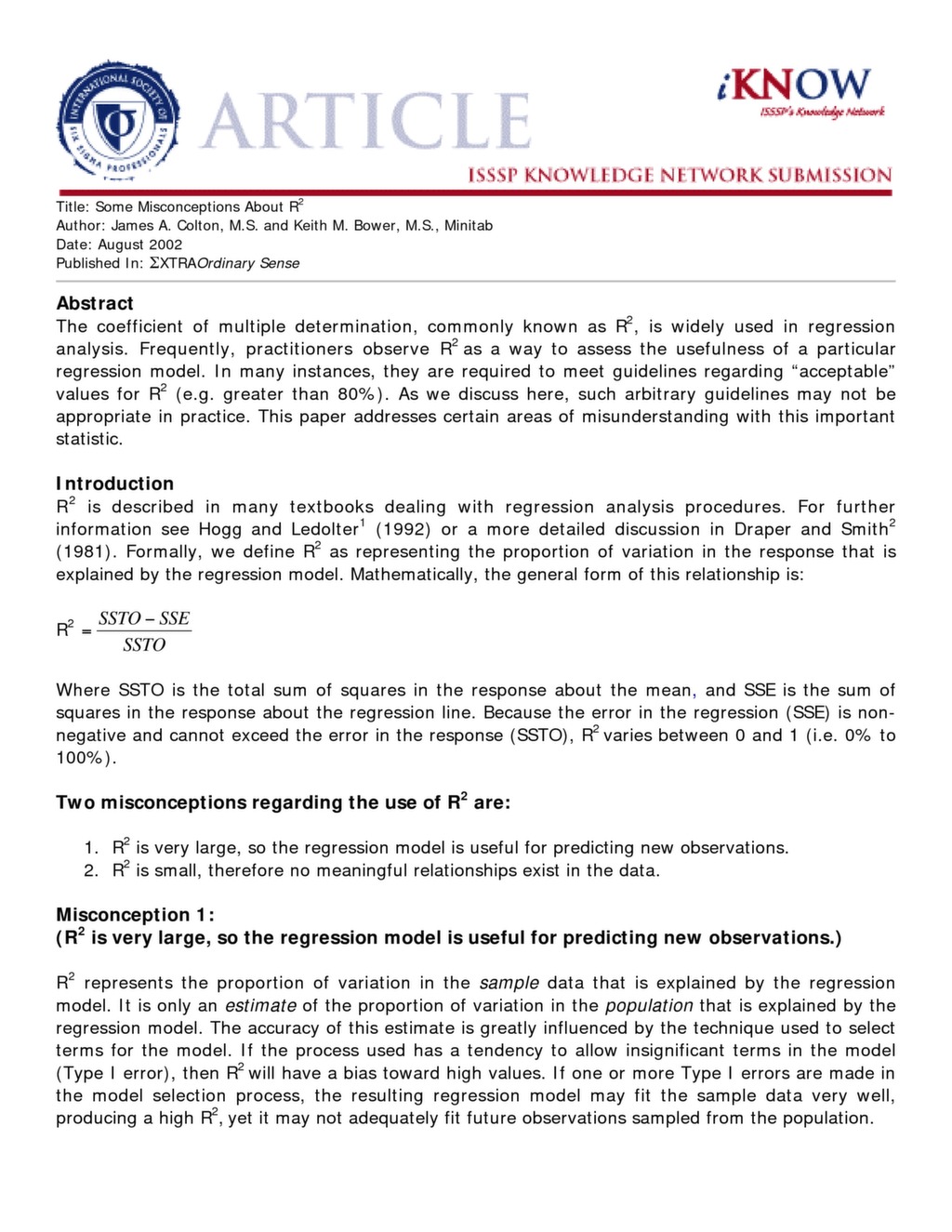 Some Misconceptions About R-Squared — ISSSP for Lean Six Sigma