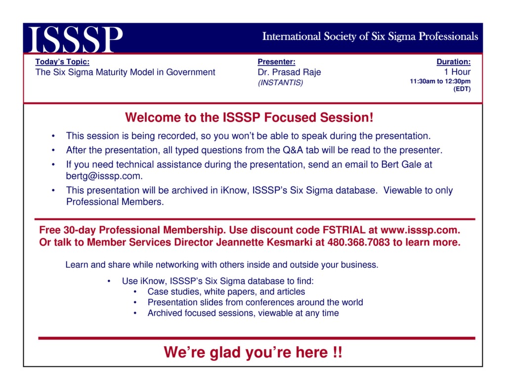 The Six Sigma Maturity Model in Government — ISSSP for Lean Six Sigma