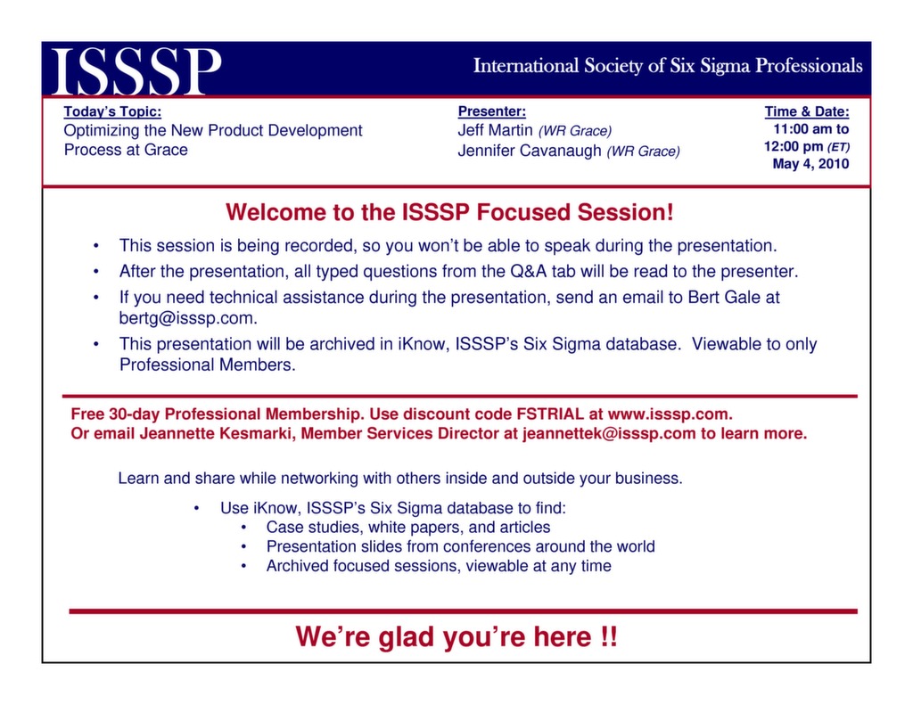 Optimizing the New Product Development Process — ISSSP for Lean Six Sigma