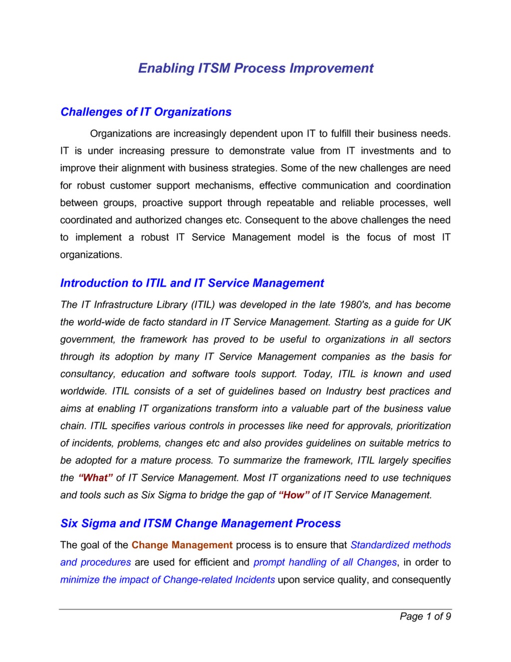 Enabling ITSM (IT Service Management) Process Improvement — ISSSP for ...