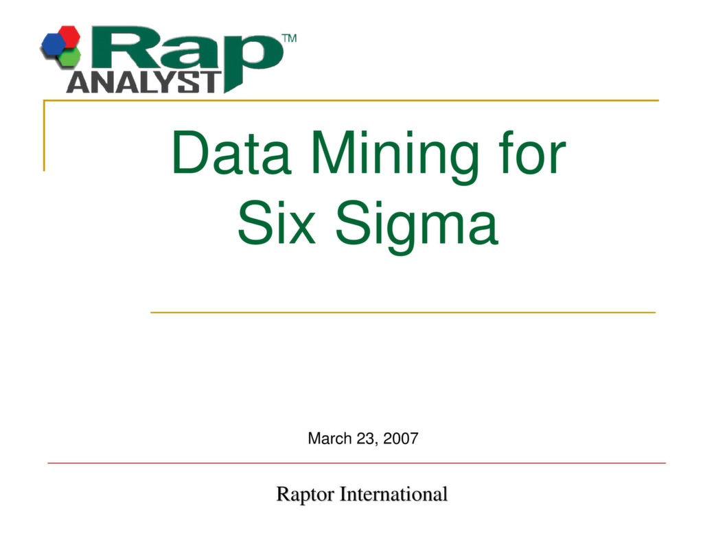 Data Mining in Six Sigma — ISSSP for Lean Six Sigma