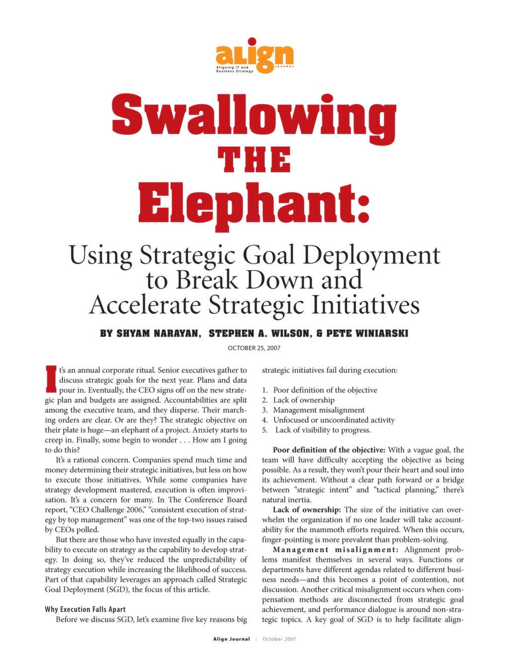 Swallowing the Elephant: Using Strategic Goal Development for Break ...