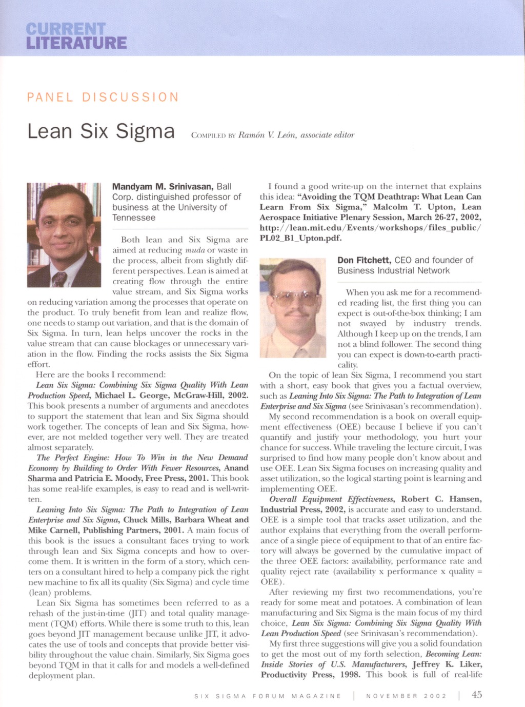 Lean Six Sigma: Panel Discussion - Recommended Books for Lean Six Sigma ...