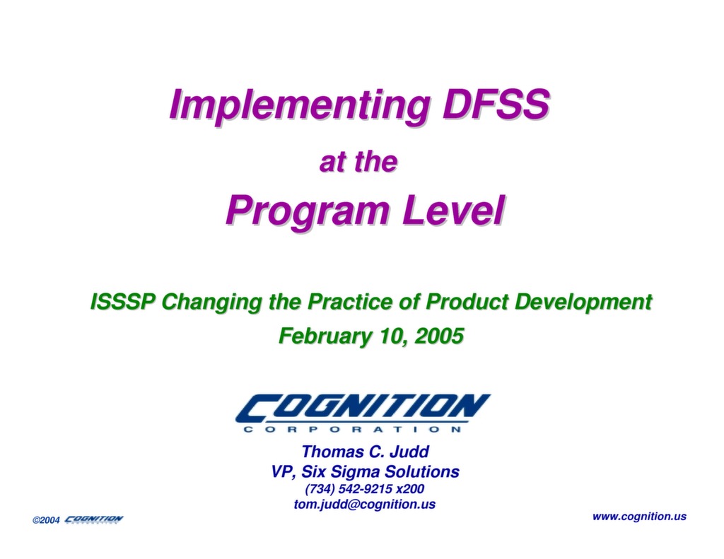 Implementing DFSS at the Program Level 10 Feb 05 — ISSSP for Lean Six Sigma