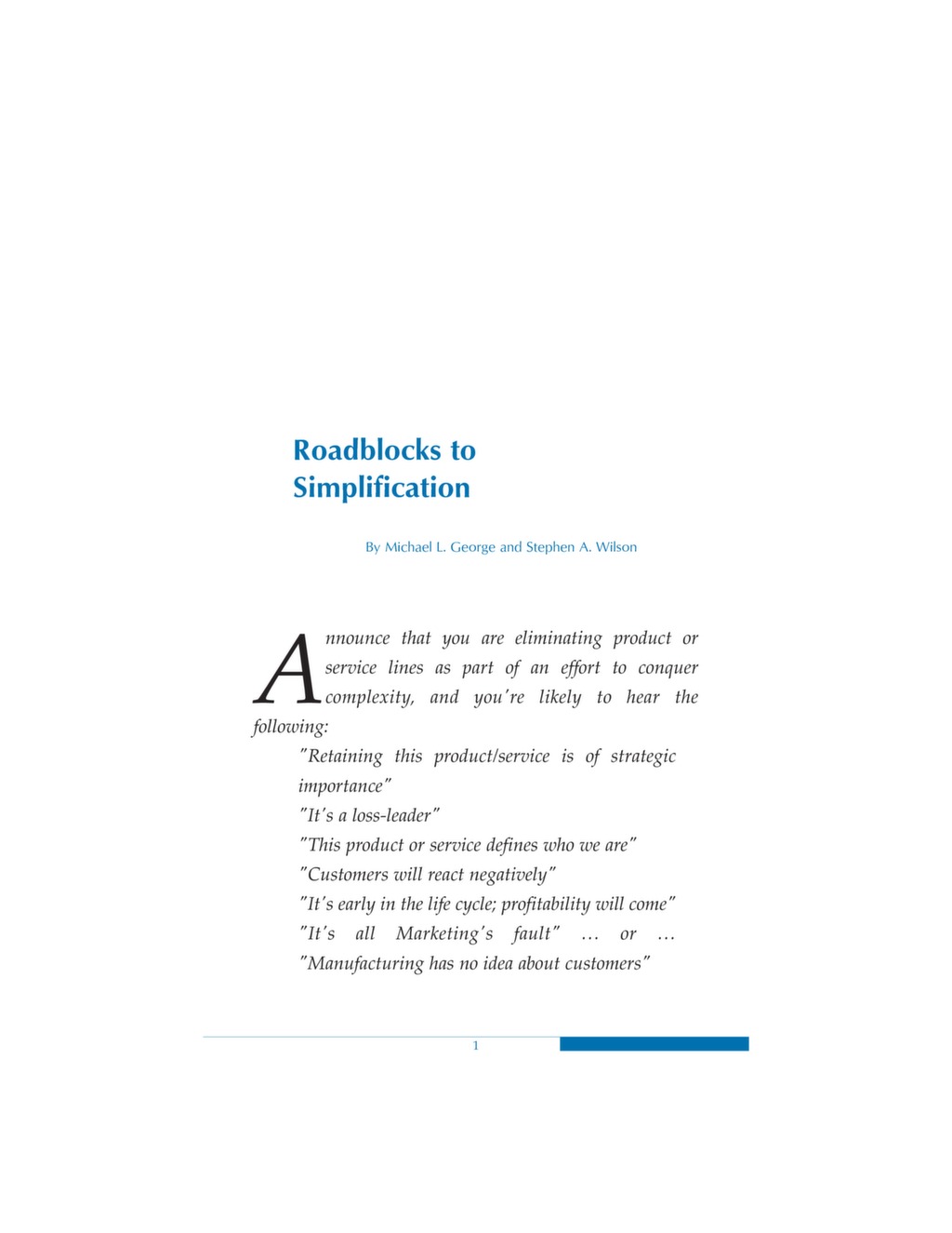 Roadblocks to Simplication — ISSSP for Lean Six Sigma