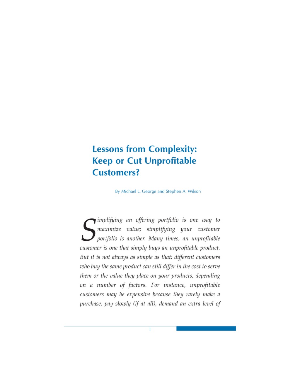 Lessons from Complexity: Keep or Cut Unprofitable Customers — ISSSP for ...