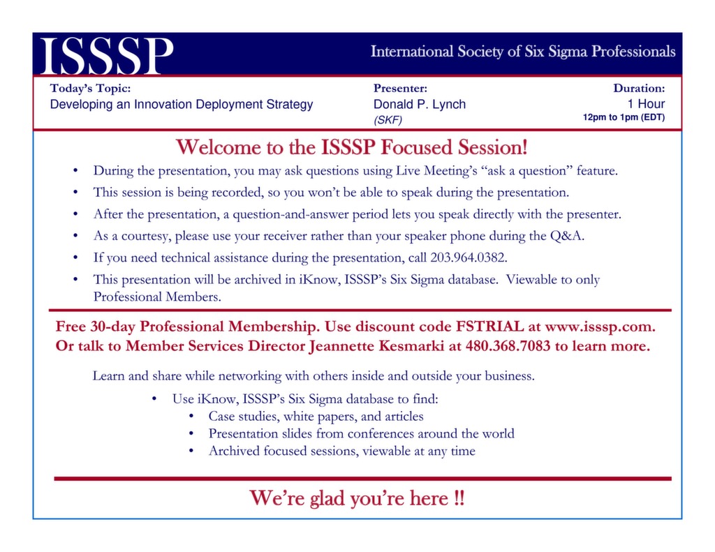 Developing an Innovation Deployment Strategy — ISSSP for Lean Six Sigma