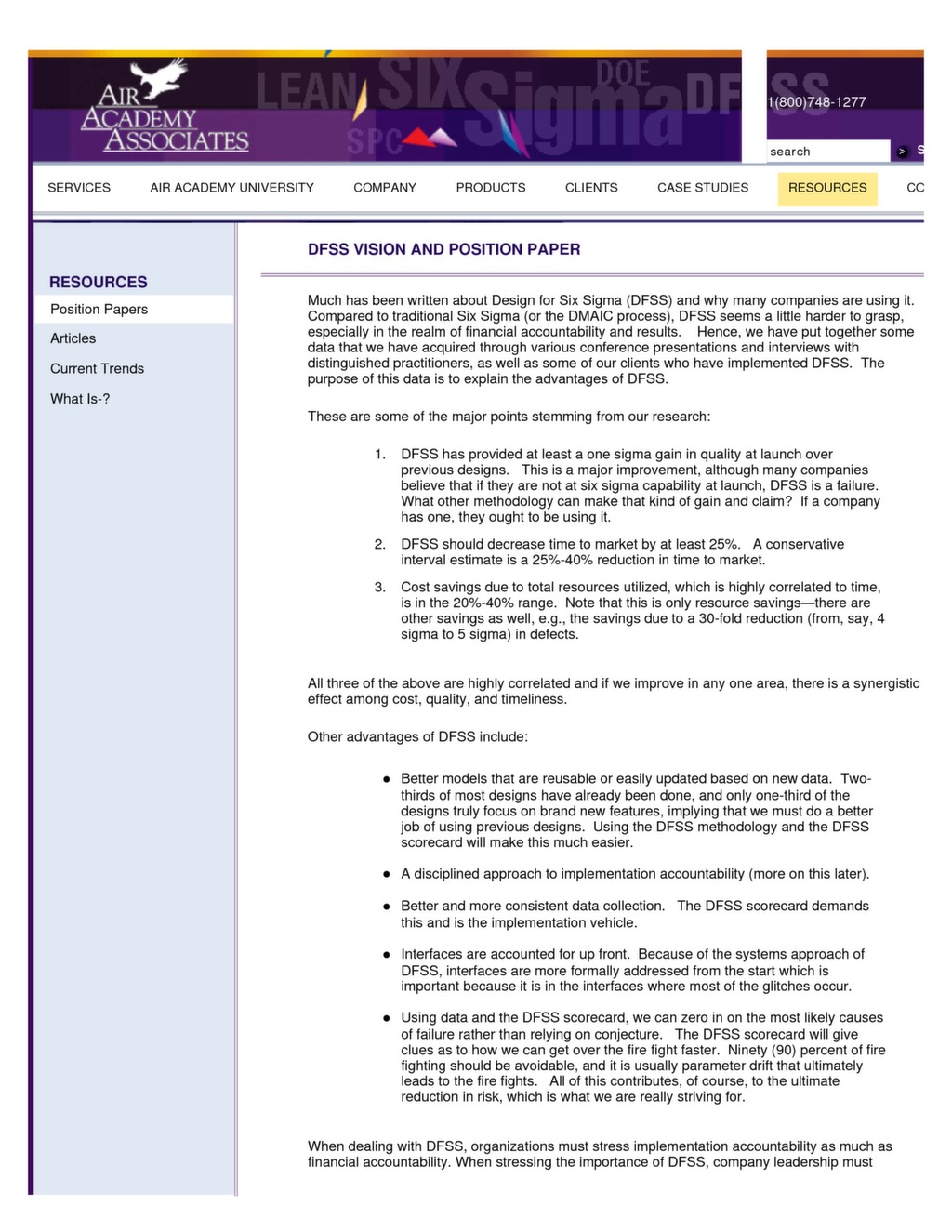 DFSS Vision and Position Paper — ISSSP for Lean Six Sigma