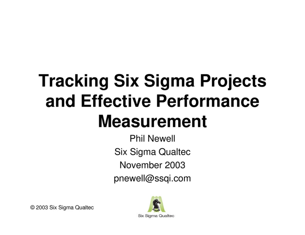 Tracking Six Sigma Projects and Effective Performance Measurement ...