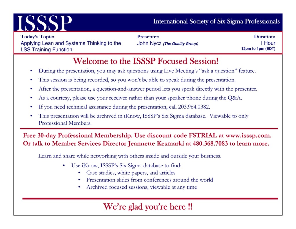 Applying Lean and Systems Thinking to the LSS Training Function — ISSSP ...