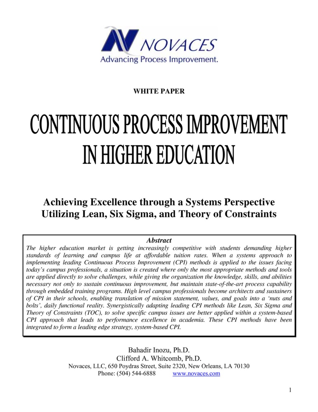 Continuous Process Improvement in Higher Education — ISSSP for Lean Six ...
