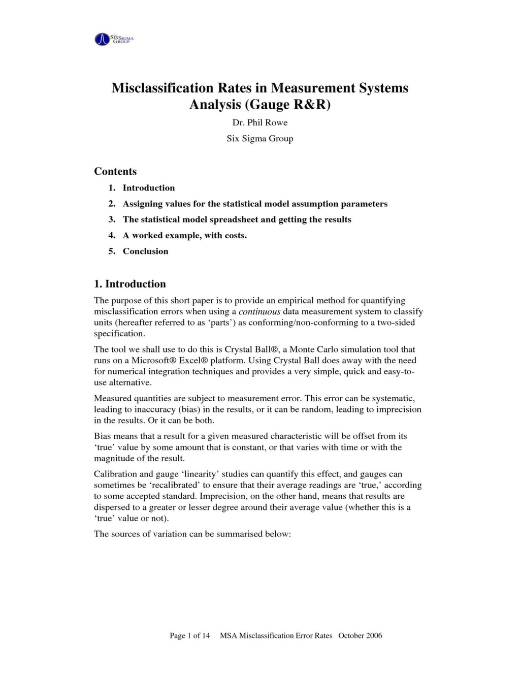 Misclassification Rates in Measurement Systems Analysis (Gauge R&R ...