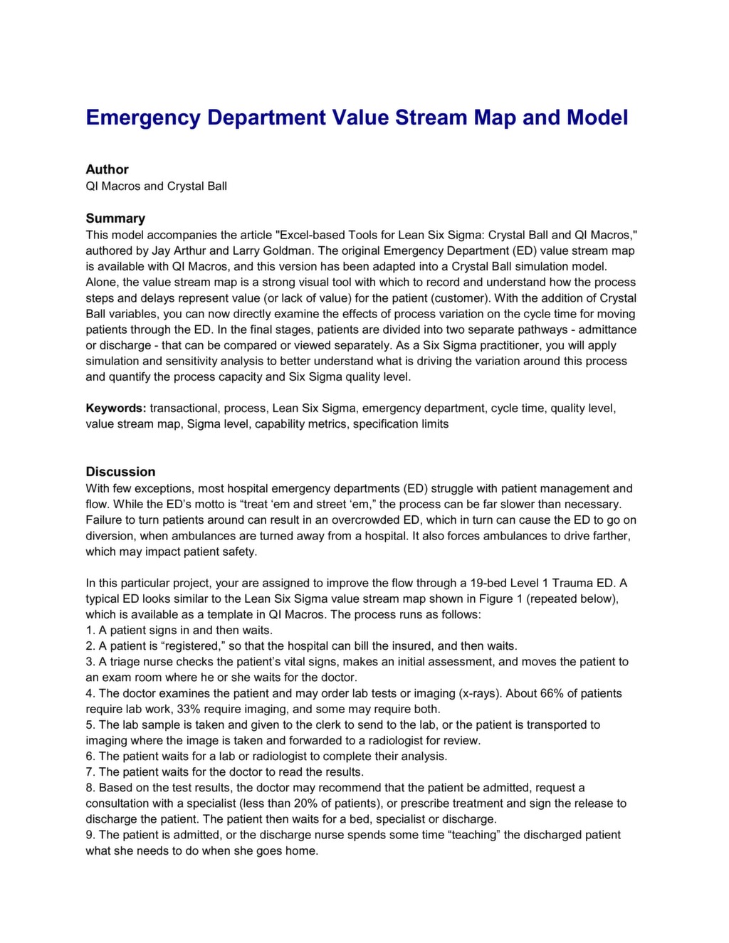 Emergency Department Value Stream Map and Model — ISSSP for Lean Six Sigma