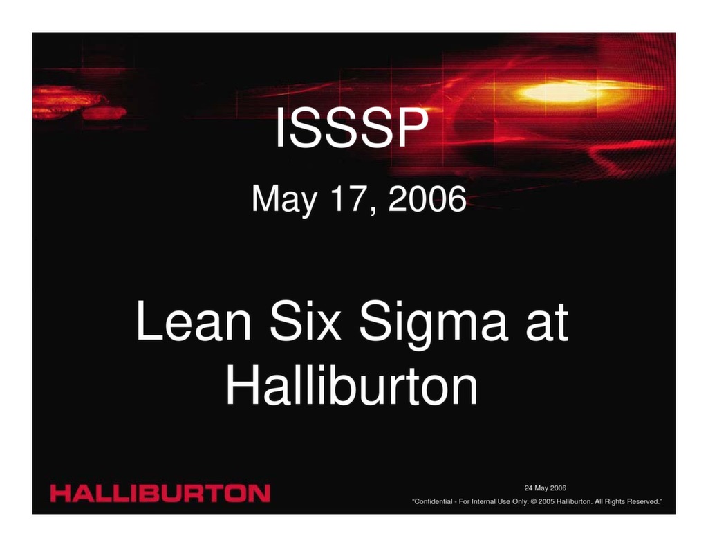 Lean Six Sigma at Halliburton — ISSSP for Lean Six Sigma