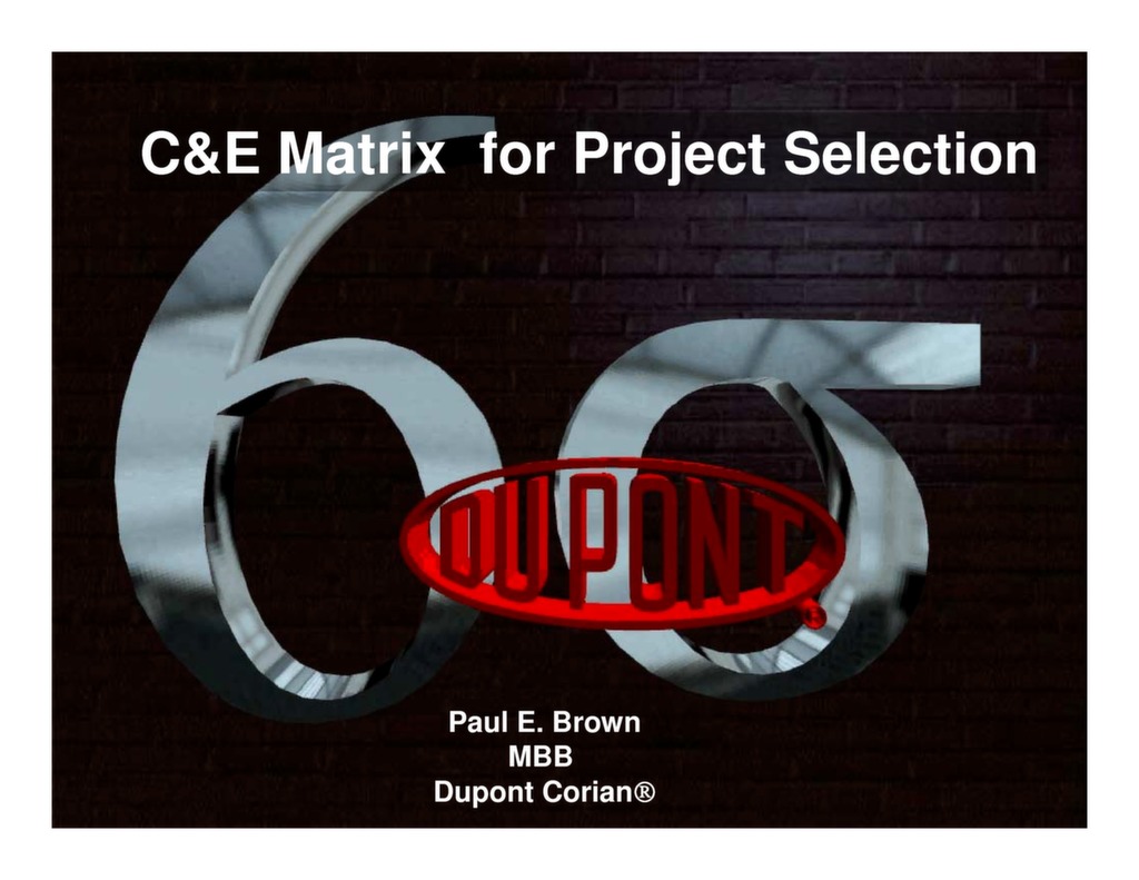 C&E Matrix for Project Selection — ISSSP for Lean Six Sigma