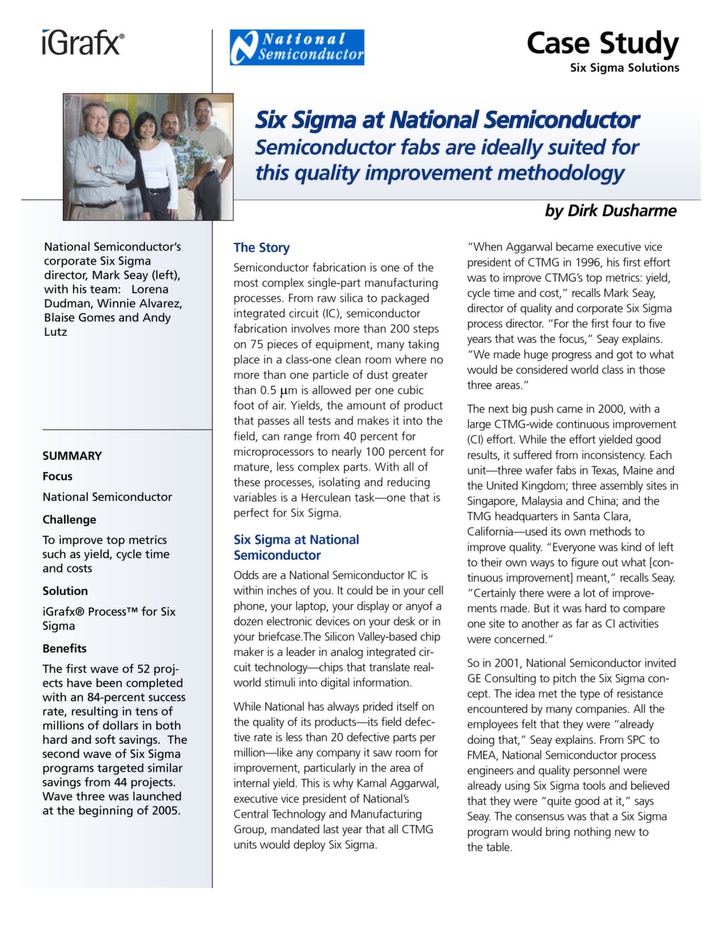 Six Sigma at National Semiconductor — ISSSP for Lean Six Sigma