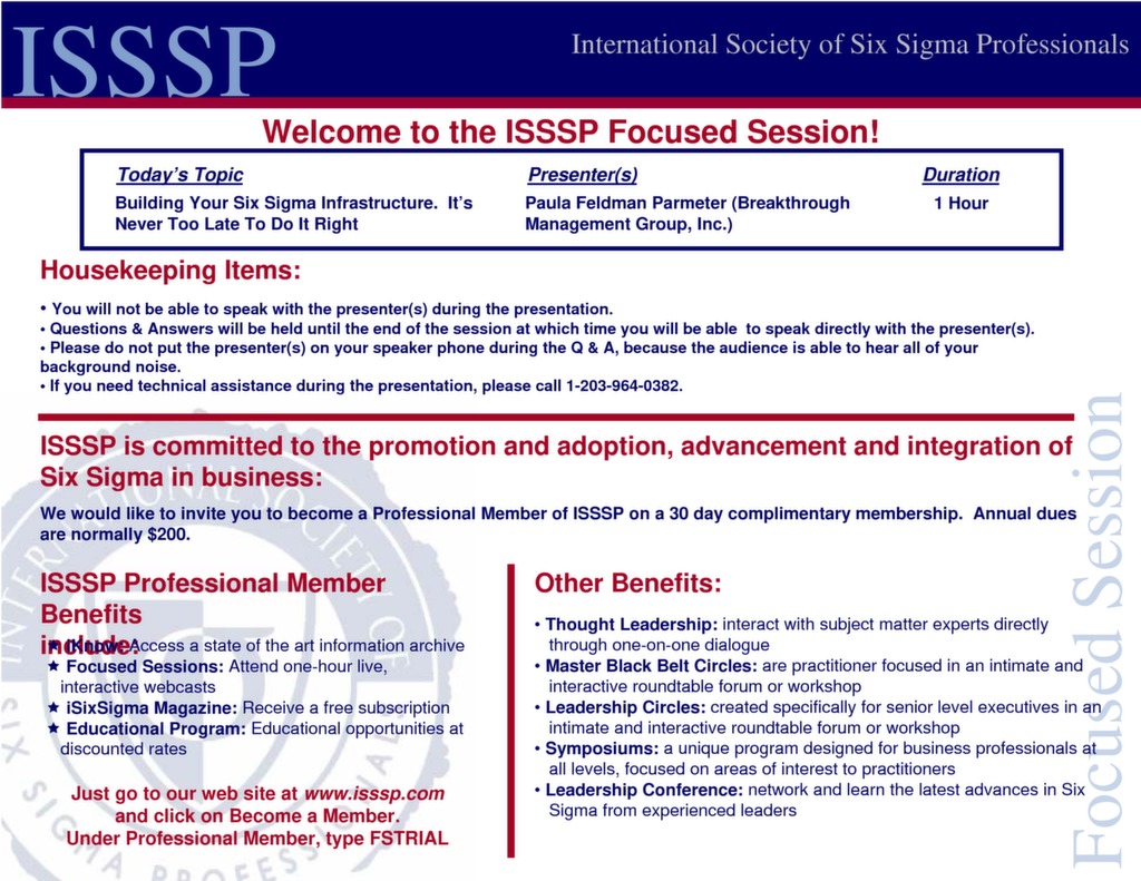 Building Your Six Sigma Infrastructure: It’s never too late to do it ...