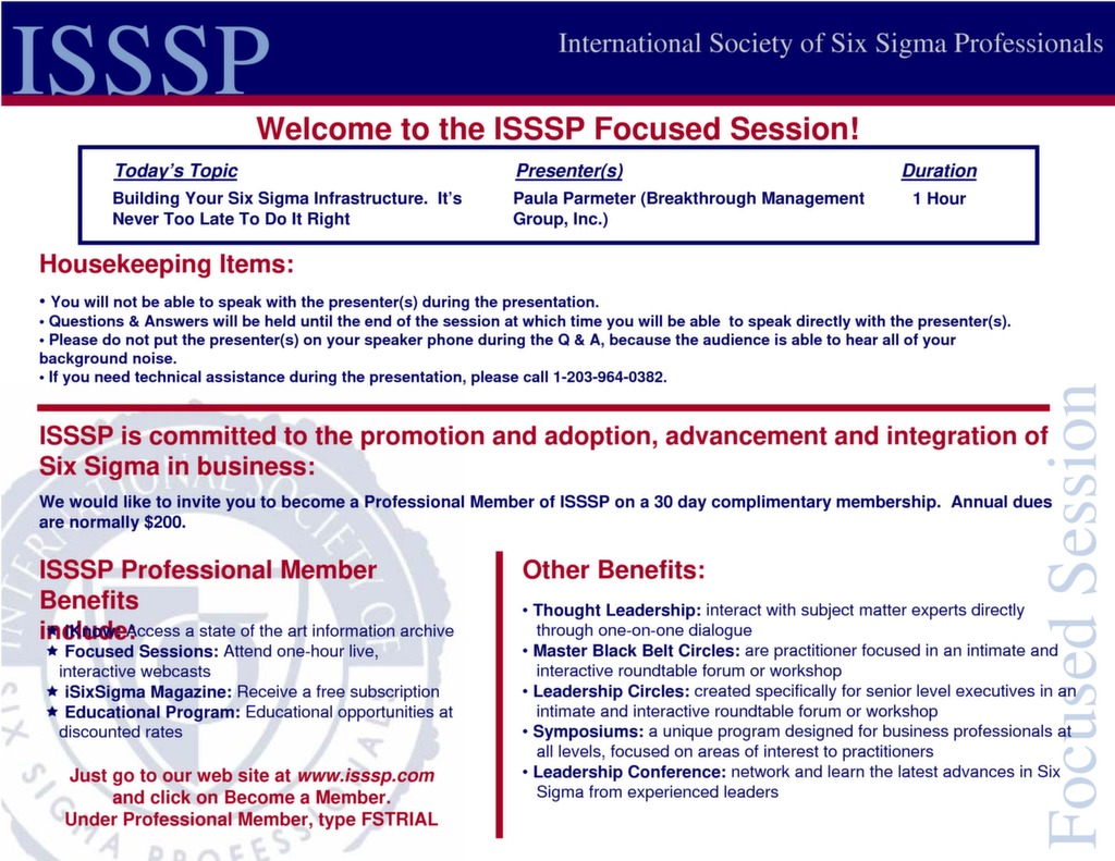 Building Your Six Sigma Infrastructure: It’s never too late to do it ...