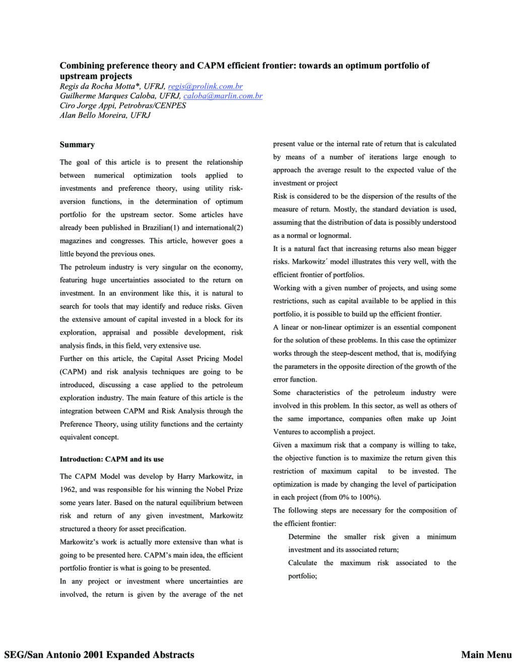 Combining preference theory and CAPM efficient frontier: towards an ...
