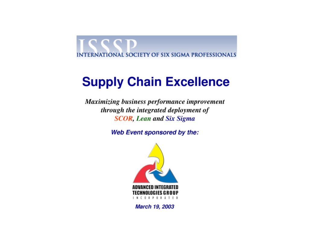 Supply Chain Excellence ISSSP For Lean Six Sigma supply-chain-excellence-isssp-for-lean-six-sigma
