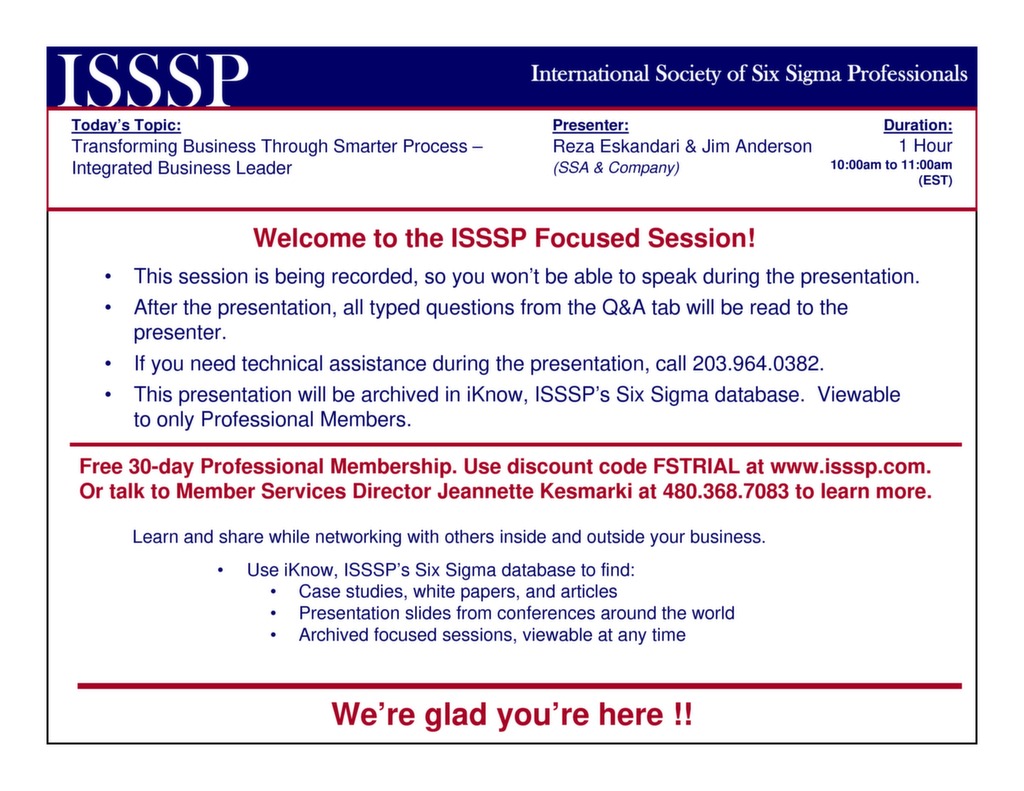 Integrated Business Leader — ISSSP for Lean Six Sigma