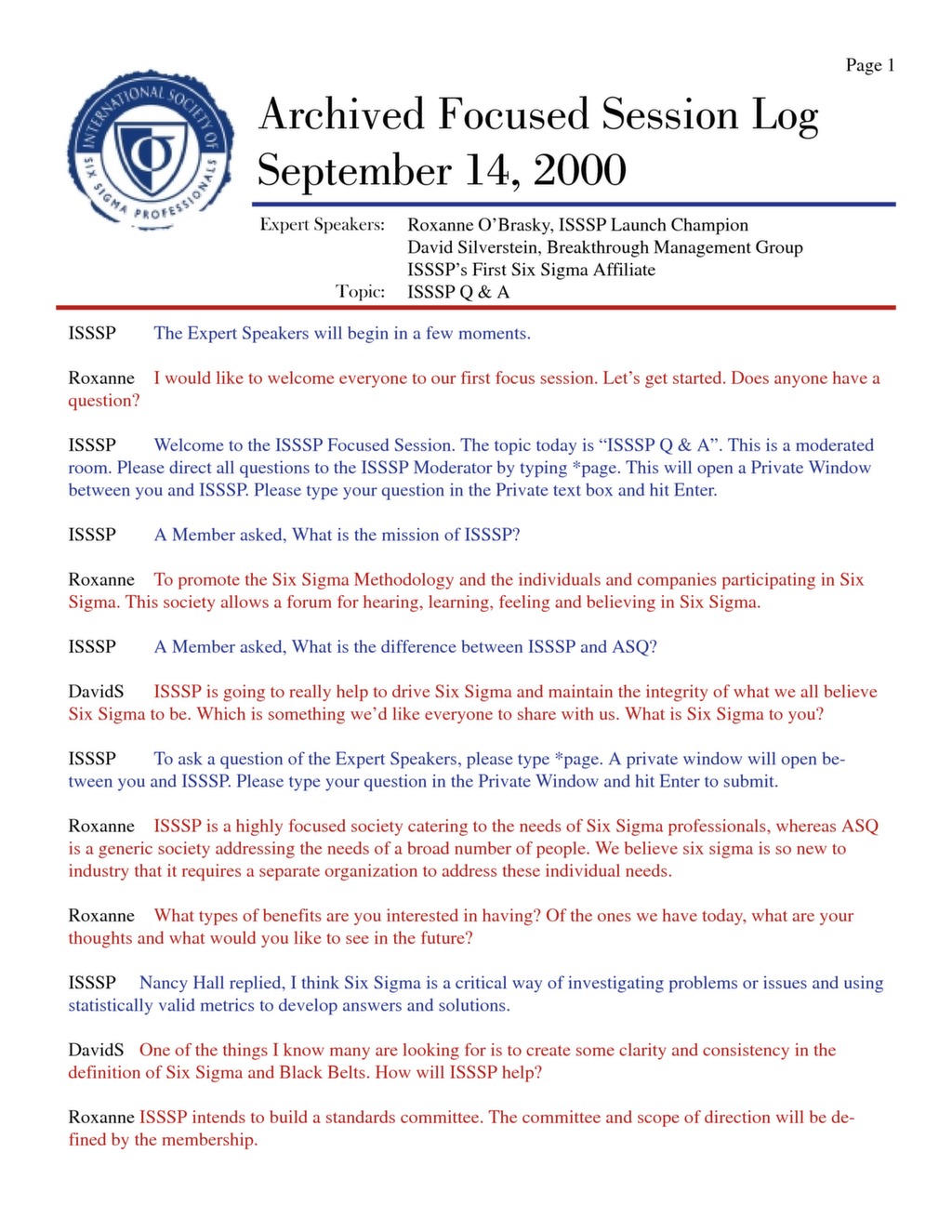 ISSSP Q&A — ISSSP for Lean Six Sigma