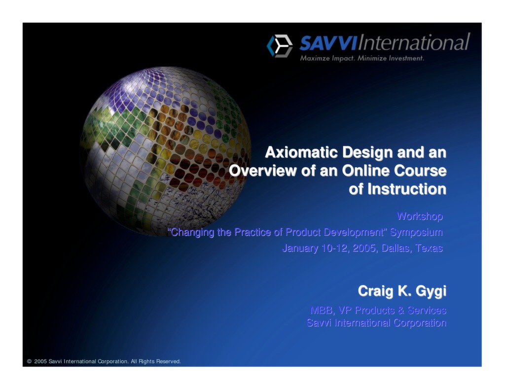 Axiomatic Design and an Overview of an Online Course of Instruction ...