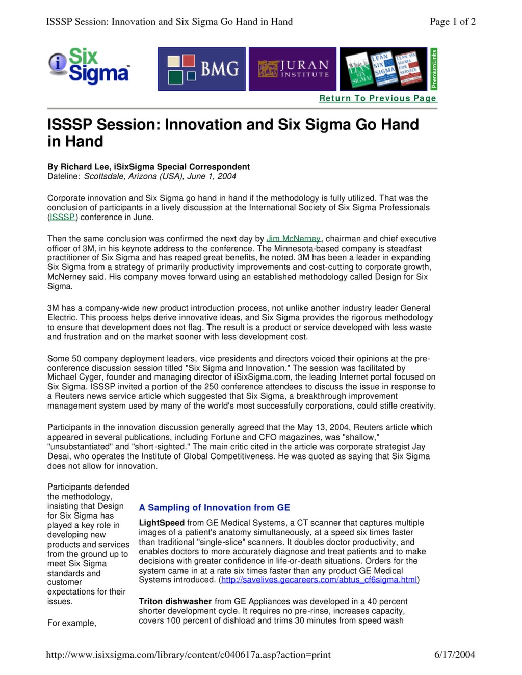 Innovation and Six Sigma Go Hand in Hand — ISSSP for Lean Six Sigma