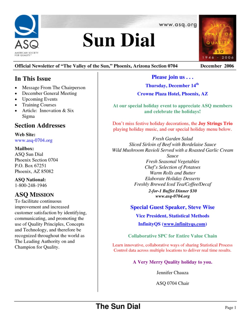 Sun Dial - Official Newsletter of Valley of the Sun (Phoenix) ASQ ...