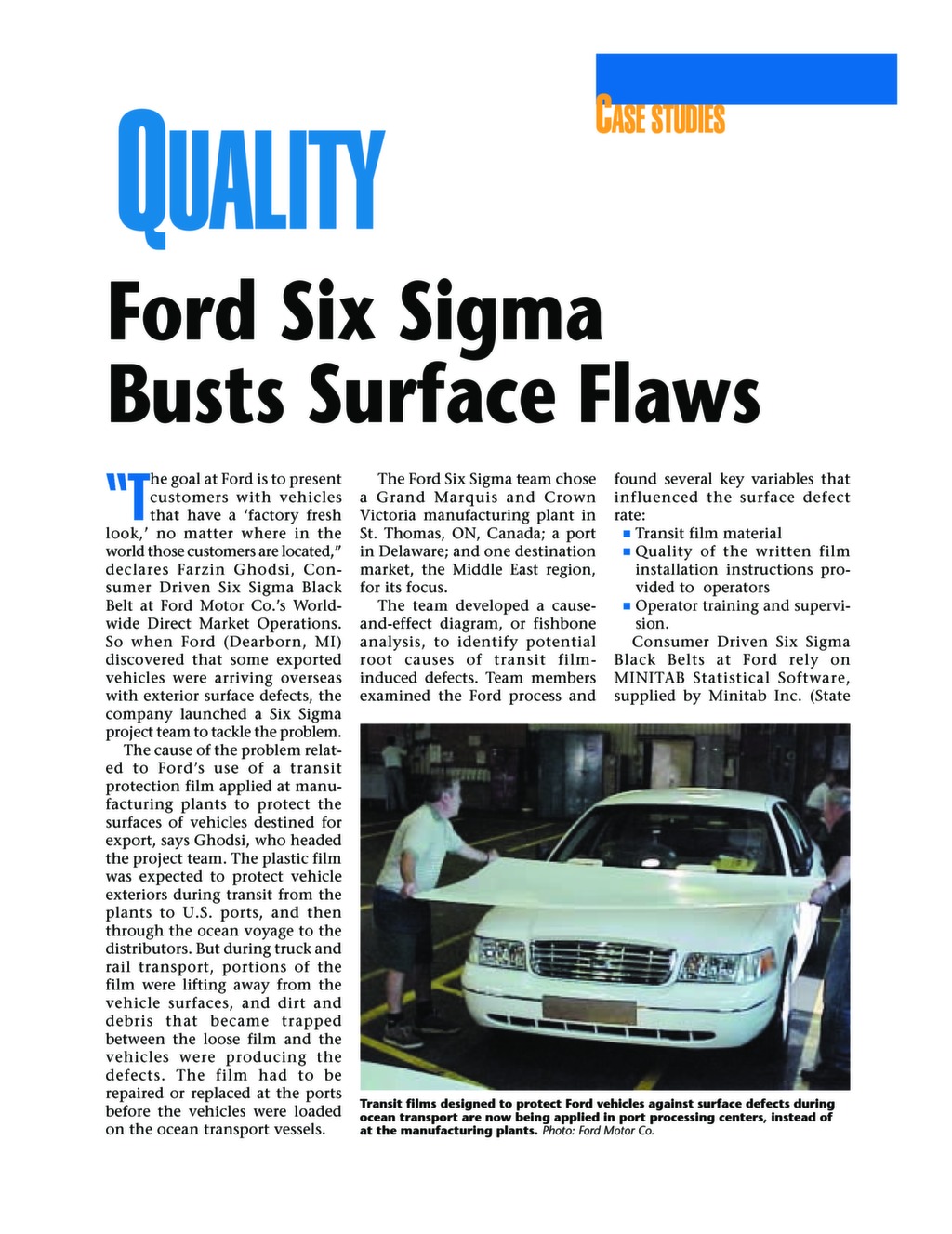 Ford Six Sigma Busts Surface Flaws — ISSSP for Lean Six Sigma