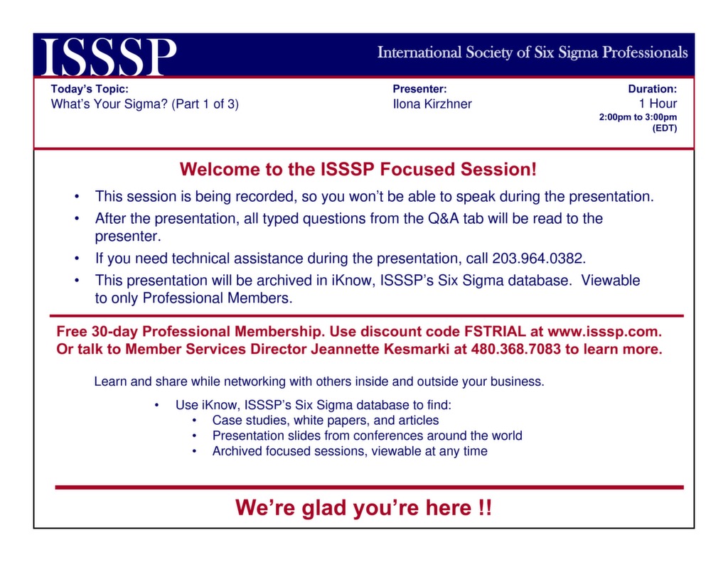 What's Your Sigma: (Part 1 of 3) — ISSSP for Lean Six Sigma