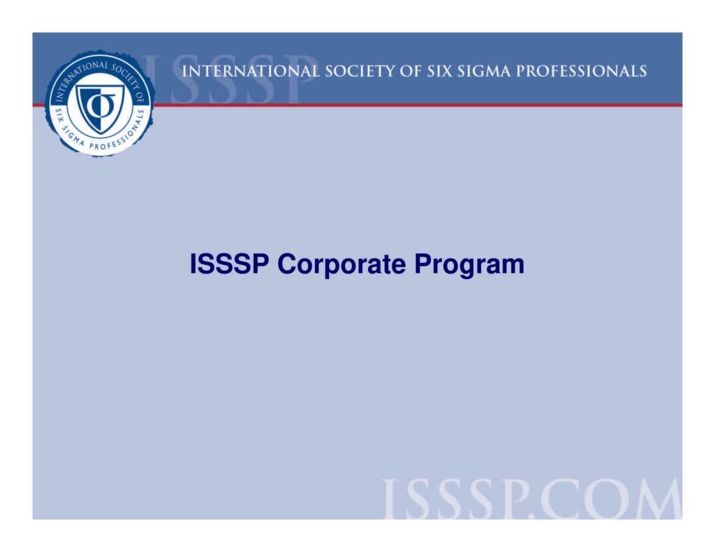 ISSSP Corporate Program — ISSSP for Lean Six Sigma