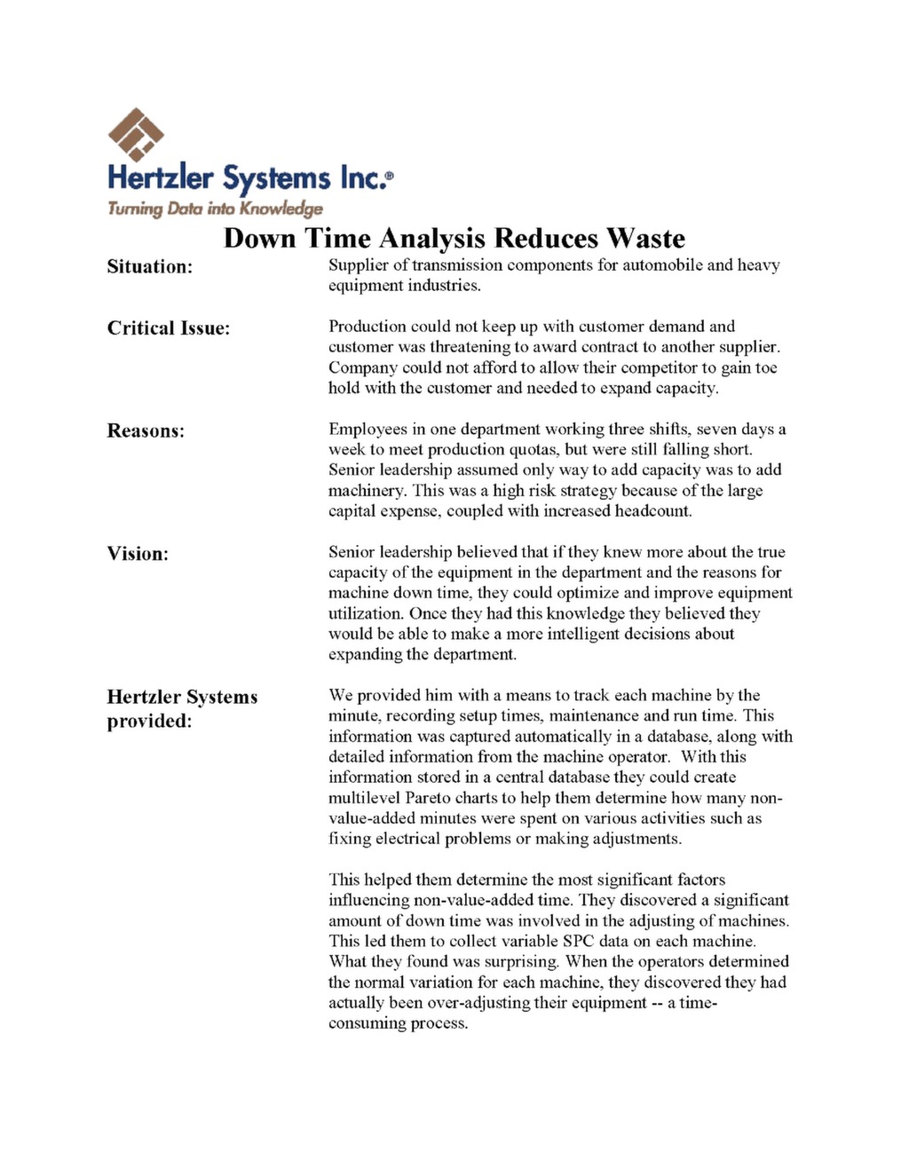 Downtime Analysis Reduces Waste — ISSSP for Lean Six Sigma