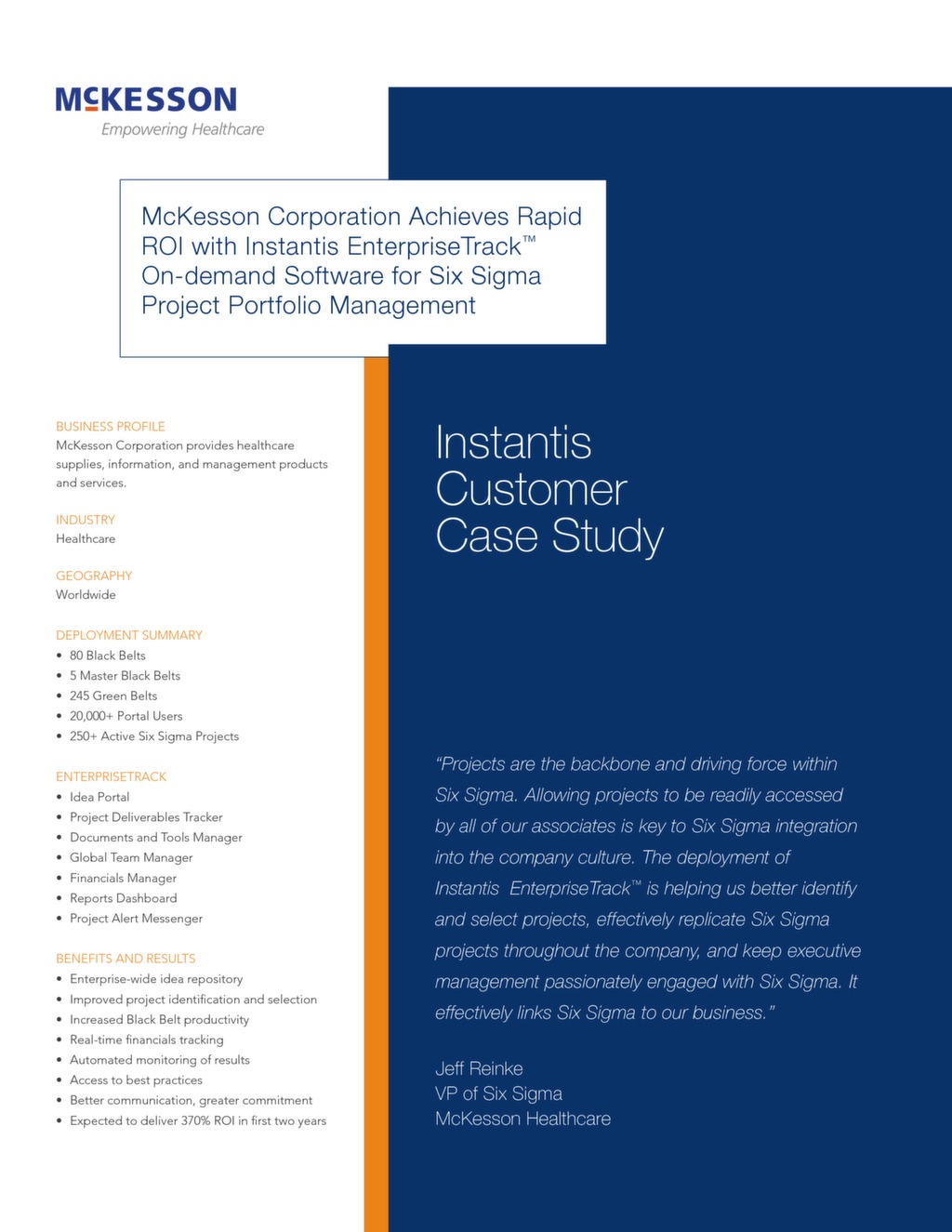 McKesson Corporation Achieves Rapid ROI with Instantis Enterprise Track ...