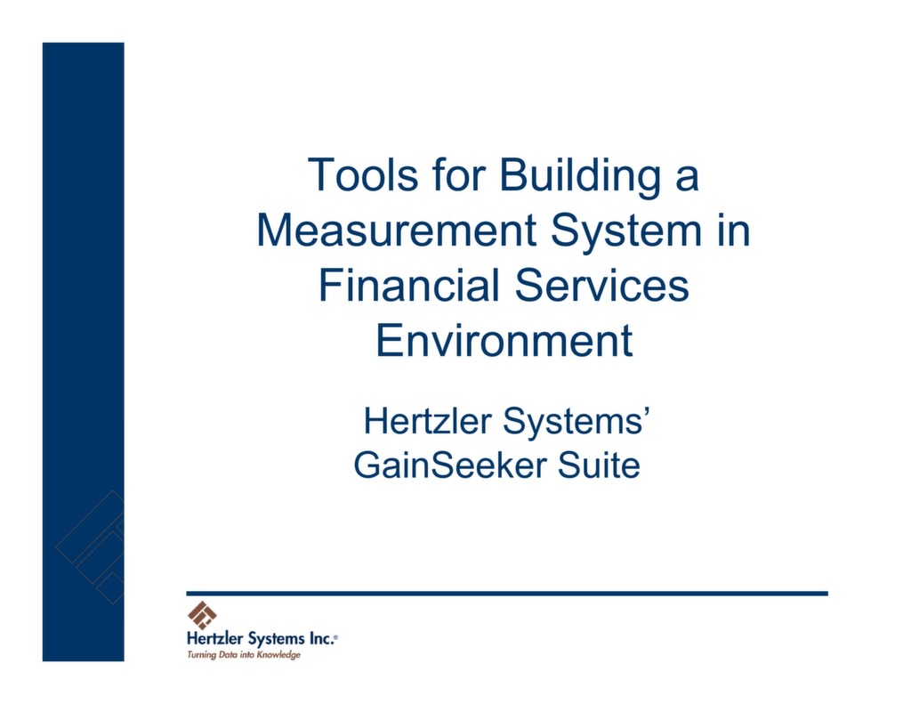 Tools for Building a Measurement System in Financial Services ...