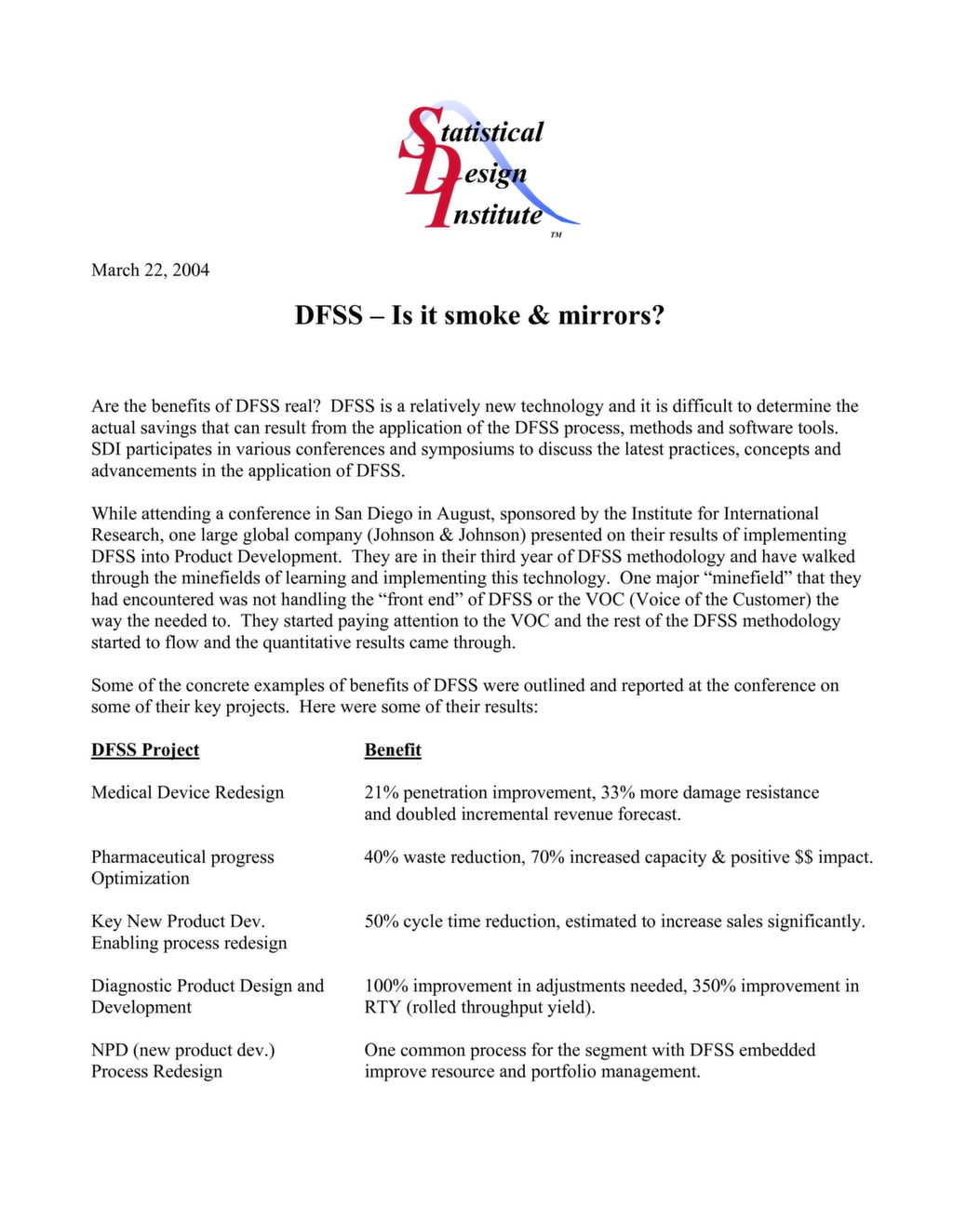 DFSS. Is it smoke and mirrors? — ISSSP for Lean Six Sigma