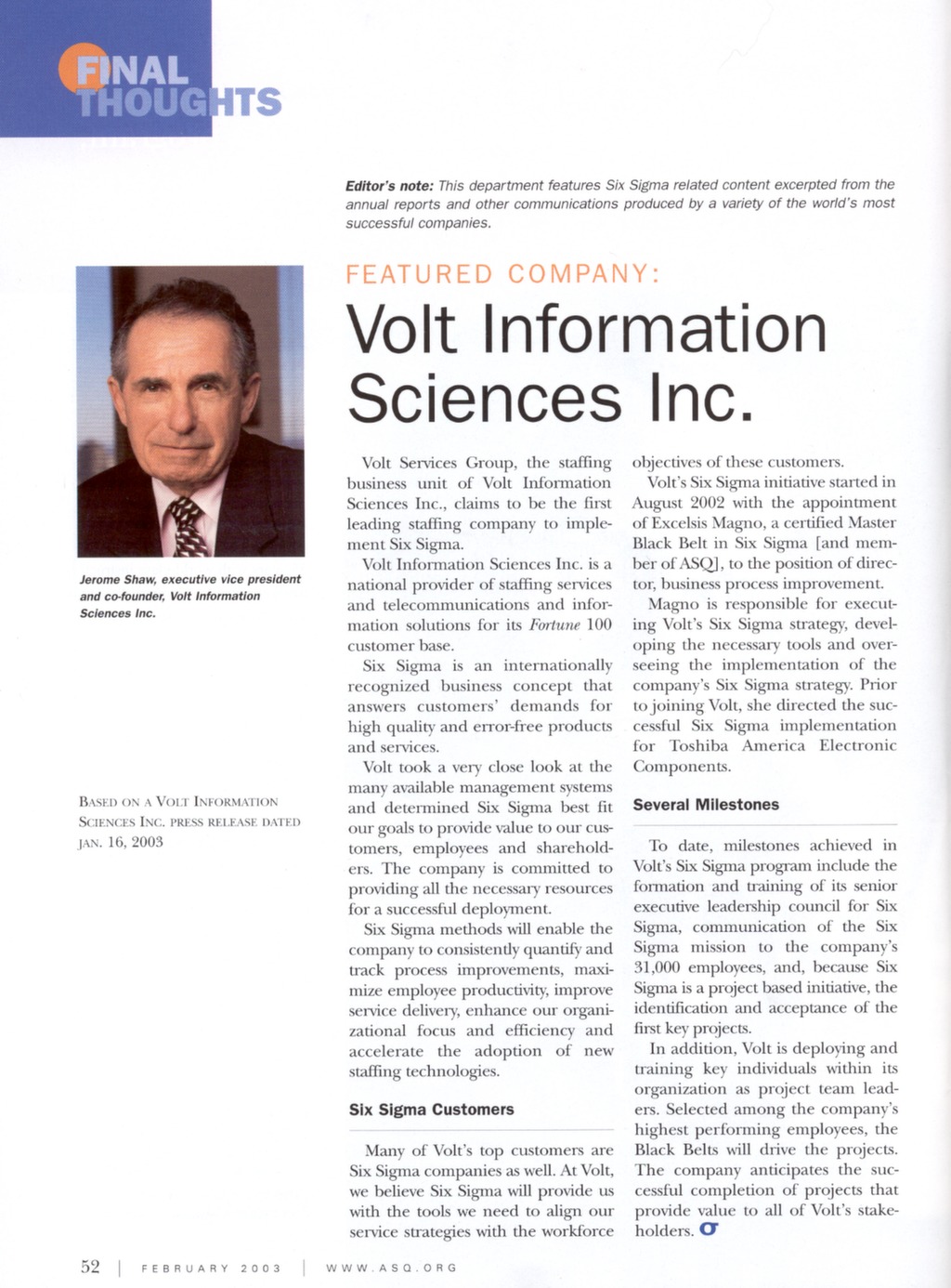 Volt Information Sciences — ISSSP for Lean Six Sigma