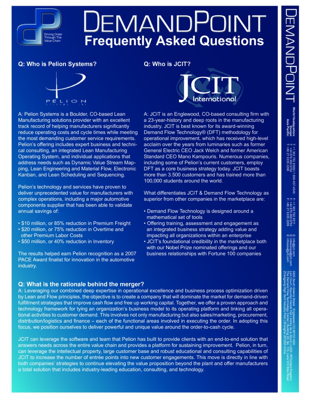 DemandPoint Merger of Pelion and JCIT Overview — ISSSP for Lean Six Sigma