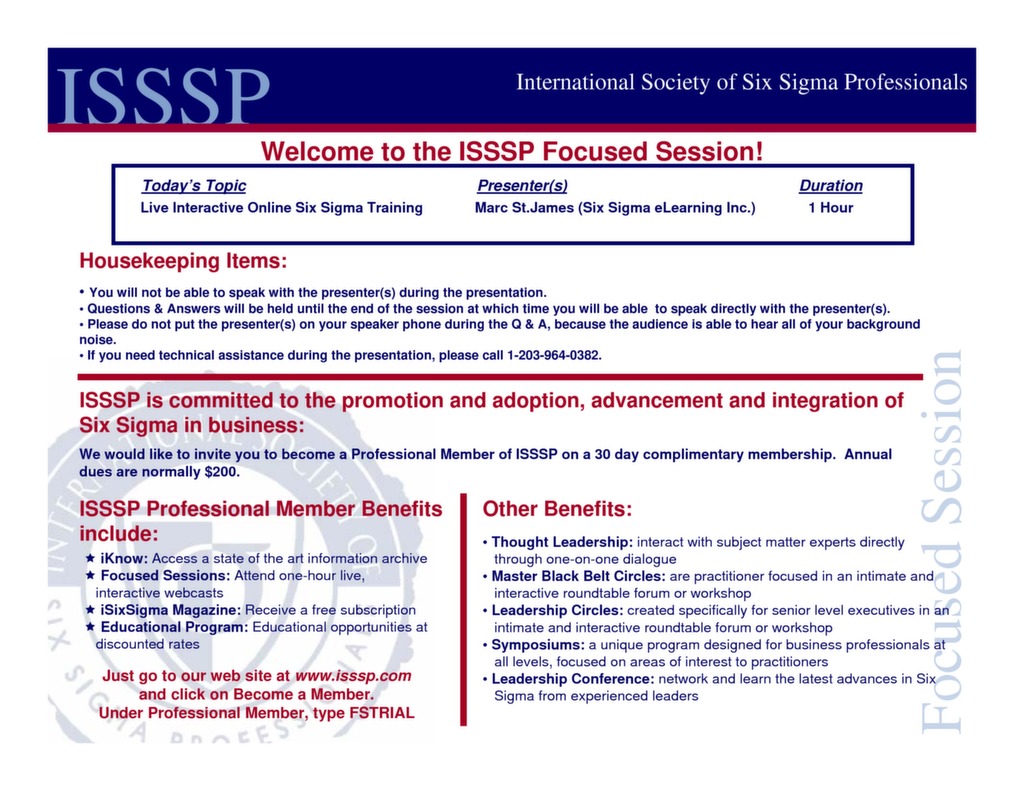 SSEI Live Demo - Virtual eClassroom — ISSSP for Lean Six Sigma