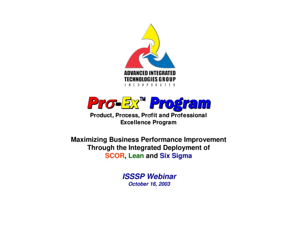 Pro-Ex Program 16 Oct 03 — ISSSP for Lean Six Sigma